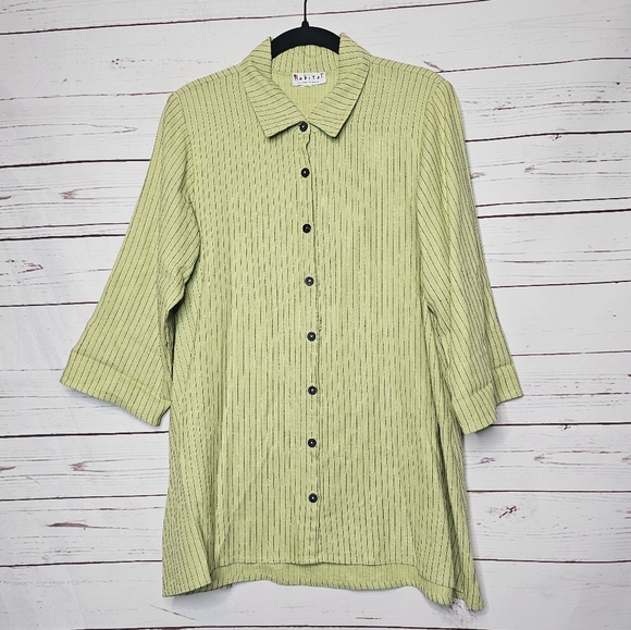 Habitat | Tops | Habitat Green Button Down Linen Blend Tunic | Poshmark